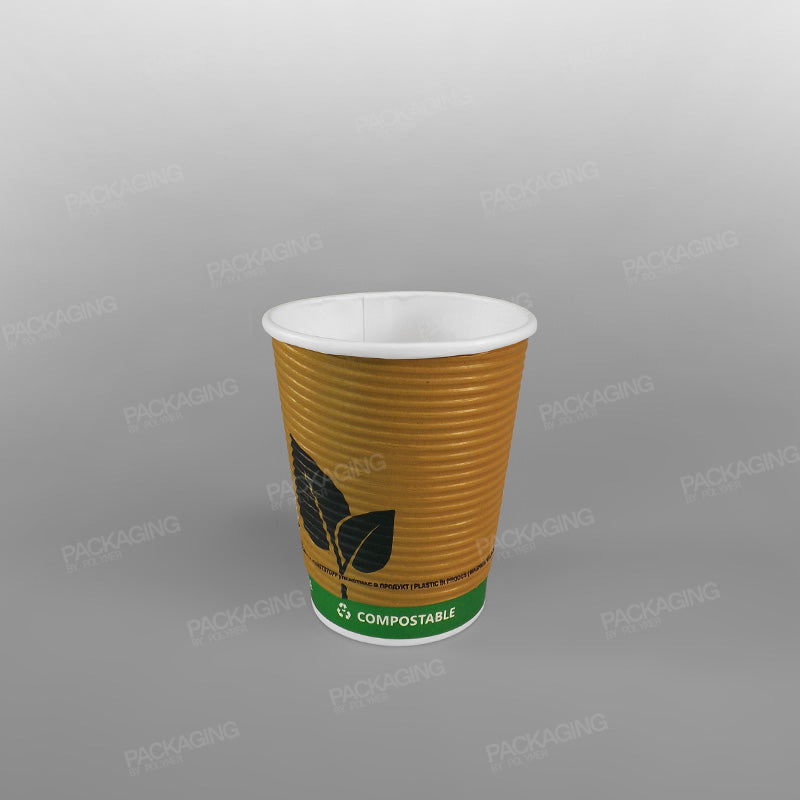 Biodegradable Green Leaf Design Ripple Coffee Cup, Double Wall ...